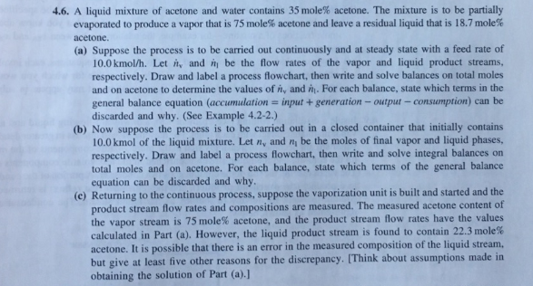 Solved 4.6. A liquid mixture of acetone and water contains | Chegg.com