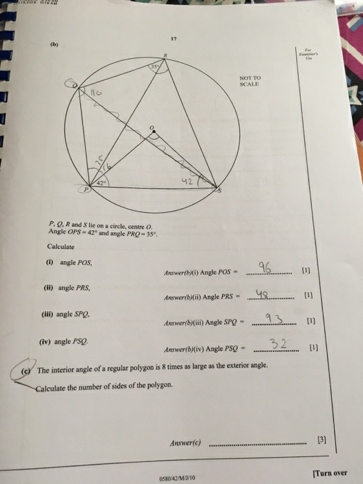 Solved NOT TO SCALE 42 P, Q, R and S lie on a circle, centre | Chegg.com