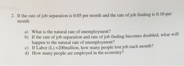 Solved If the rate of job separation is 0.05 per month and | Chegg.com