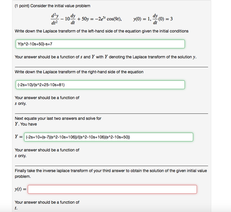 Solved 1point) Consider the initial value problem d2 dt2dt | Chegg.com
