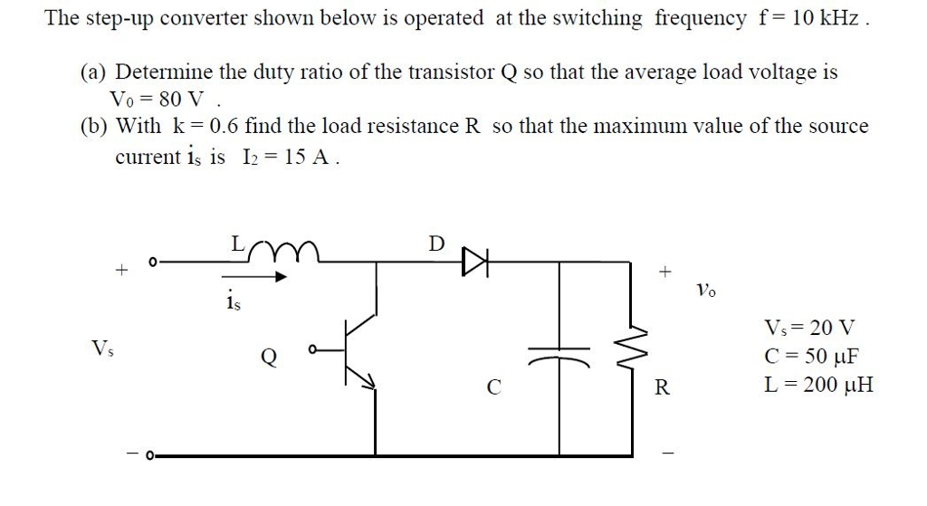 Solved The step-up converter shown below is operated at the | Chegg.com