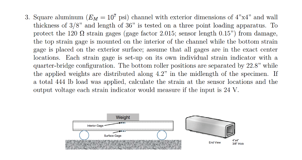 Solved 3, Square aluminum (EM = 107 psi) channel with | Chegg.com