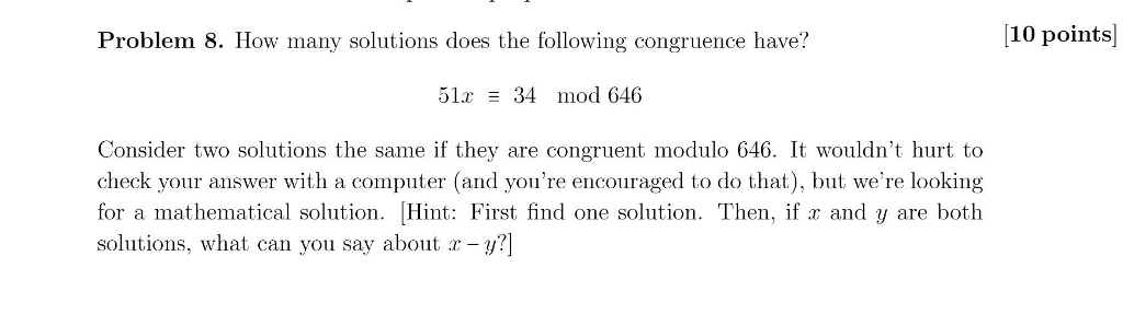 Solved Problem 8. How many solutions does the following | Chegg.com