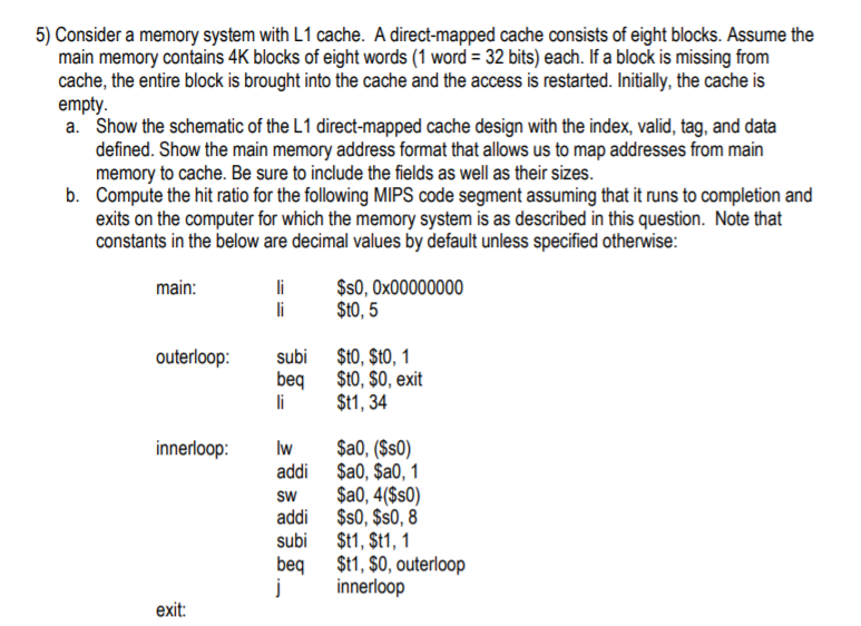 5) Consider a memory system with L1 cache. A | Chegg.com