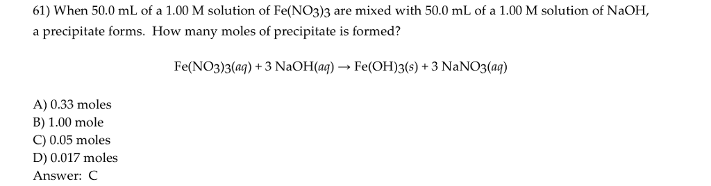 Solved When 50.0 mL of a 1.00 M solution of Fe(NO3)3 are | Chegg.com