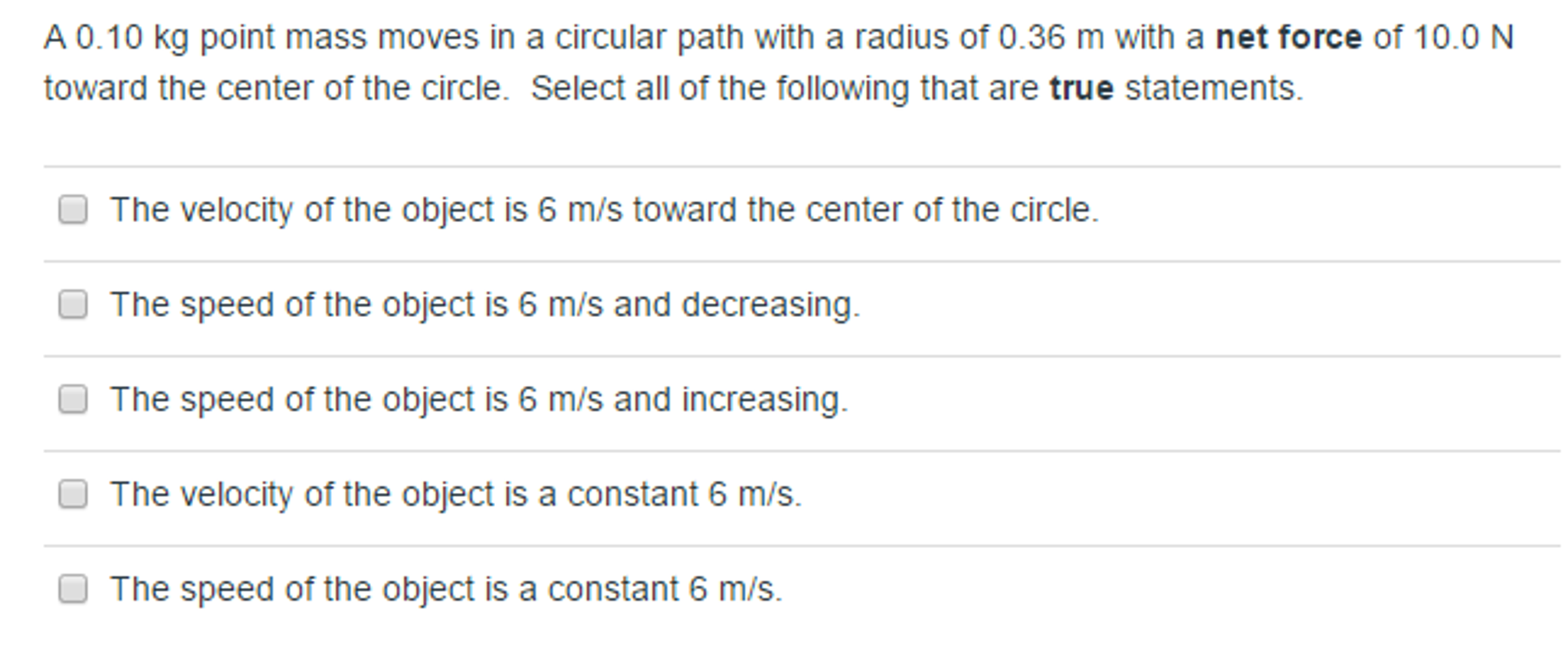 Solved A 0.10 Kg point mass moves in a circular path with a | Chegg.com