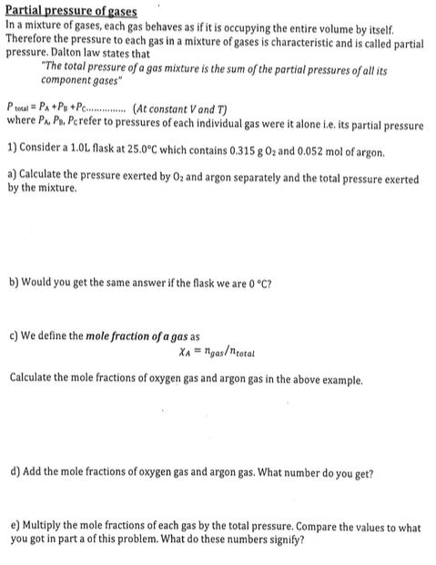 Solved Partial pressure ofgases In a mixture of gases, each | Chegg.com