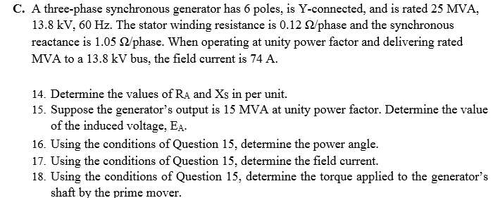 Solved C. A three-phase synchronous generator has 6 poles, | Chegg.com