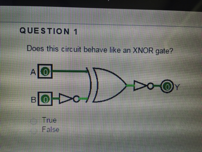Solved Does this circuit behave like an XNOR gate? True | Chegg.com