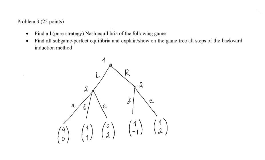 Solved Problem 3 (25 points) Find all (pure-strategy) Nash | Chegg.com