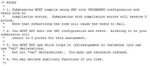 Solved RULES *1. Submissions MUST compile using SBT with | Chegg.com