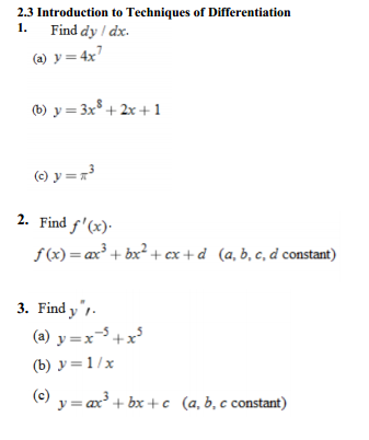 Solved 23 Introduction to Techniques of Differentiation 1. | Chegg.com