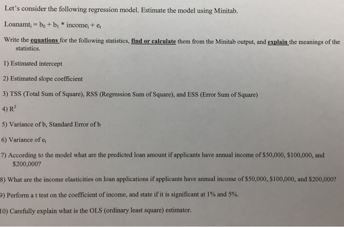 Consider the following regression model. Estimate the | Chegg.com Consider the following regression model. Estimate the | Chegg.com