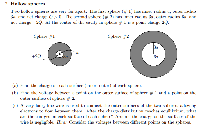 Solved 2. Hollow spheres Two hollow spheres are very far | Chegg.com