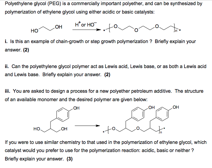 Solved Polyethylene glycol (PEG) is a commercially important | Chegg.com
