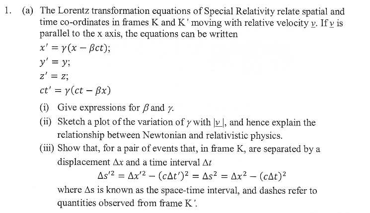 Solved 1 A The Lorentz Transformation Equations Of