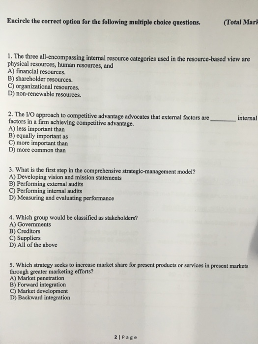 Solved The three all-encompassing internal resource | Chegg.com