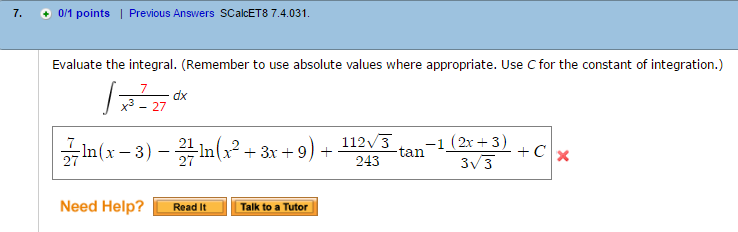 Solved Evaluate the integral. (Remember to use absolute | Chegg.com