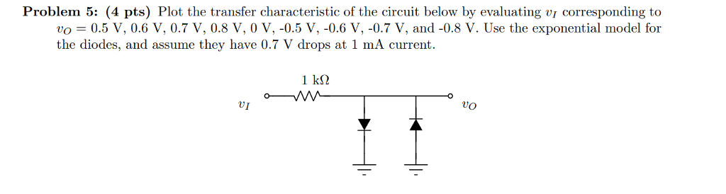 Solved Problem 5: (4 pts) Plot the transfer characteristic | Chegg.com Solved Problem 5: (4 pts) Plot the transfer characteristic | Chegg.com