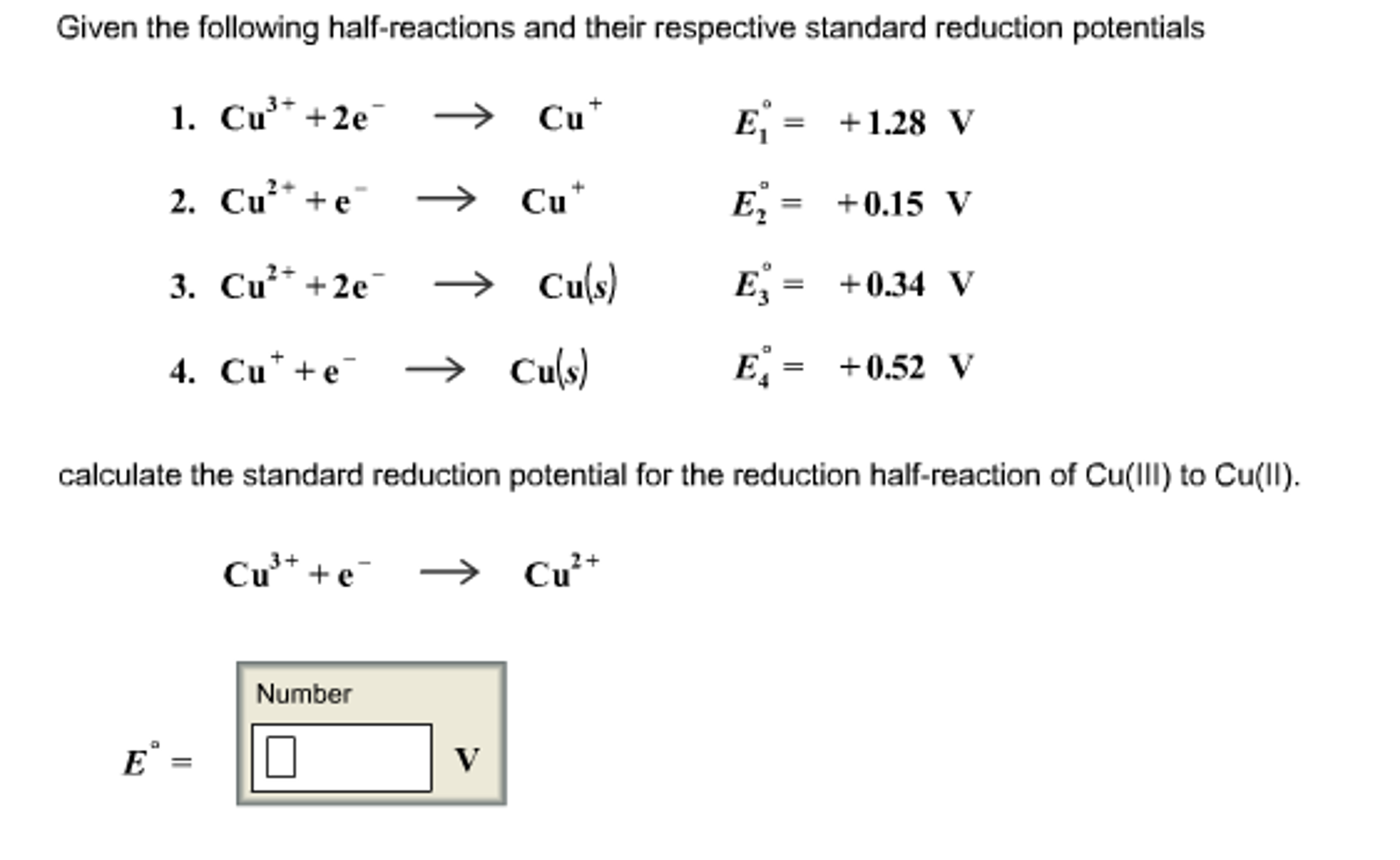 Solved Given The Following Half Reactions And Their