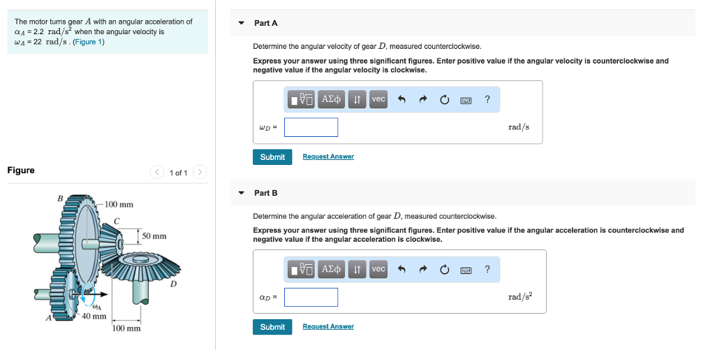 Solved The Motor Turns Gear A With An Angular Acceleration