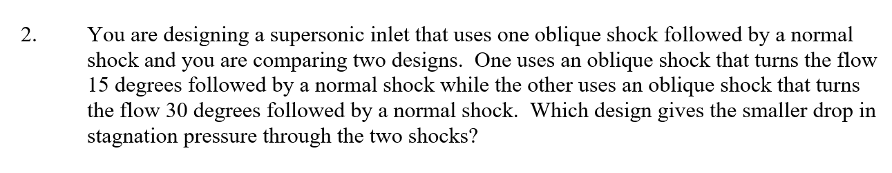 Solved You are designing a supersonic inlet that uses one | Chegg.com