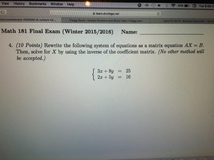 Solved Rewrite the following system of equations as a matrix | Chegg.com