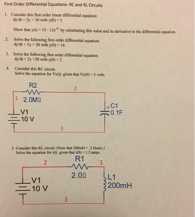 Solved First Order Differential Equations- RC and RL | Chegg.com