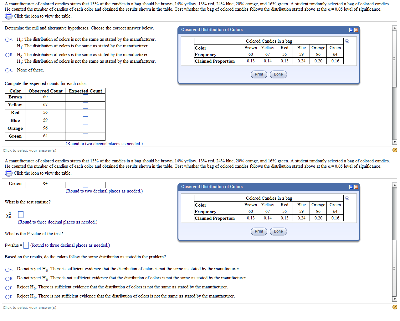 Solved A manufacturer of colored candies states that 13% of | Chegg.com