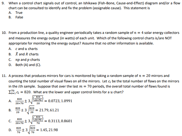 Solved 9. When a control chart signals out of control, an | Chegg.com