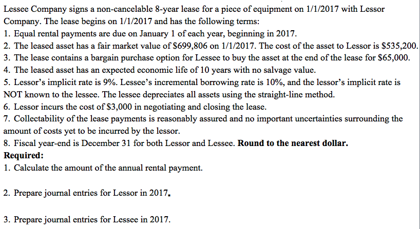 Lessee Company signs a non-cancelable 8-year lease | Chegg.com