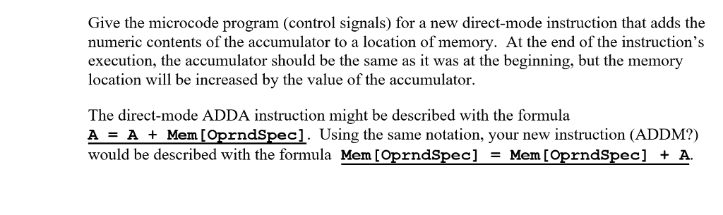 Solved Give the microcode program (control signals) for a | Chegg.com