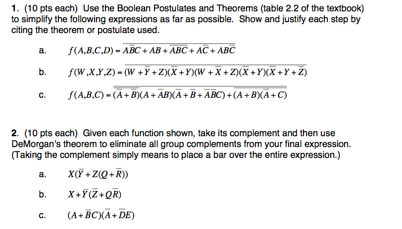 Solved 1 10 Pts Each Use The Boolean Postulates And