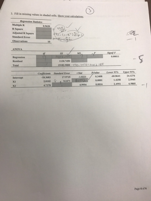 Solved 3. Fill in missing values in shaded cells. your | Chegg.com
