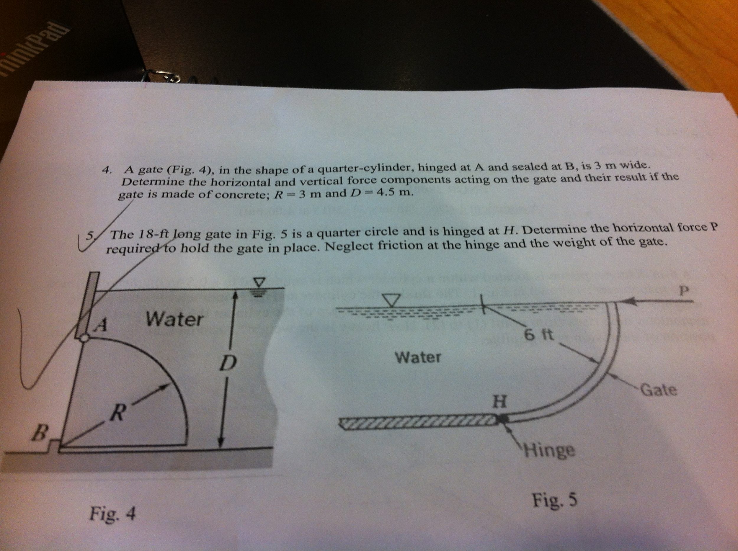 Solved A gate (Fig. 4), in the shape of a quarter-cylinder, | Chegg.com