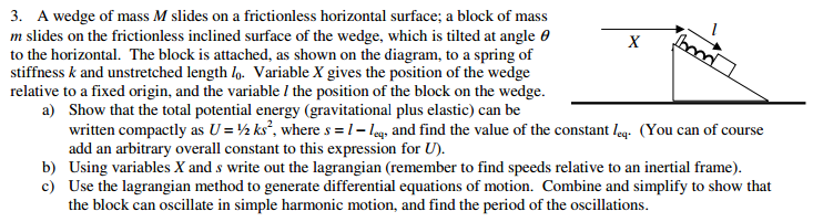 Solved A wedge of mass M slides on a frictionless horizontal | Chegg.com