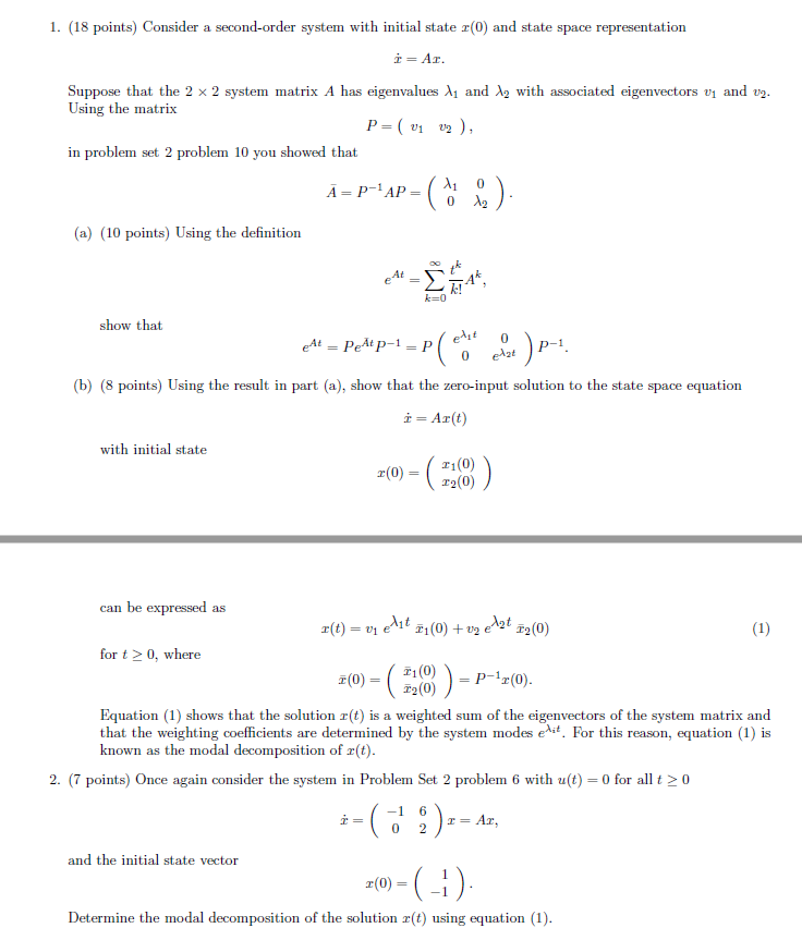 Solved 1. (18 points) Consider a second-order system with | Chegg.com