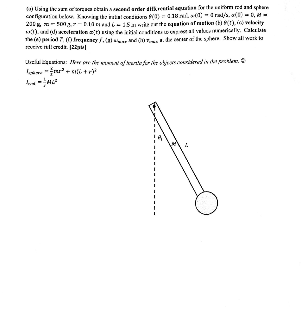 Solved (a) Using the sum of torques obtain a second order | Chegg.com