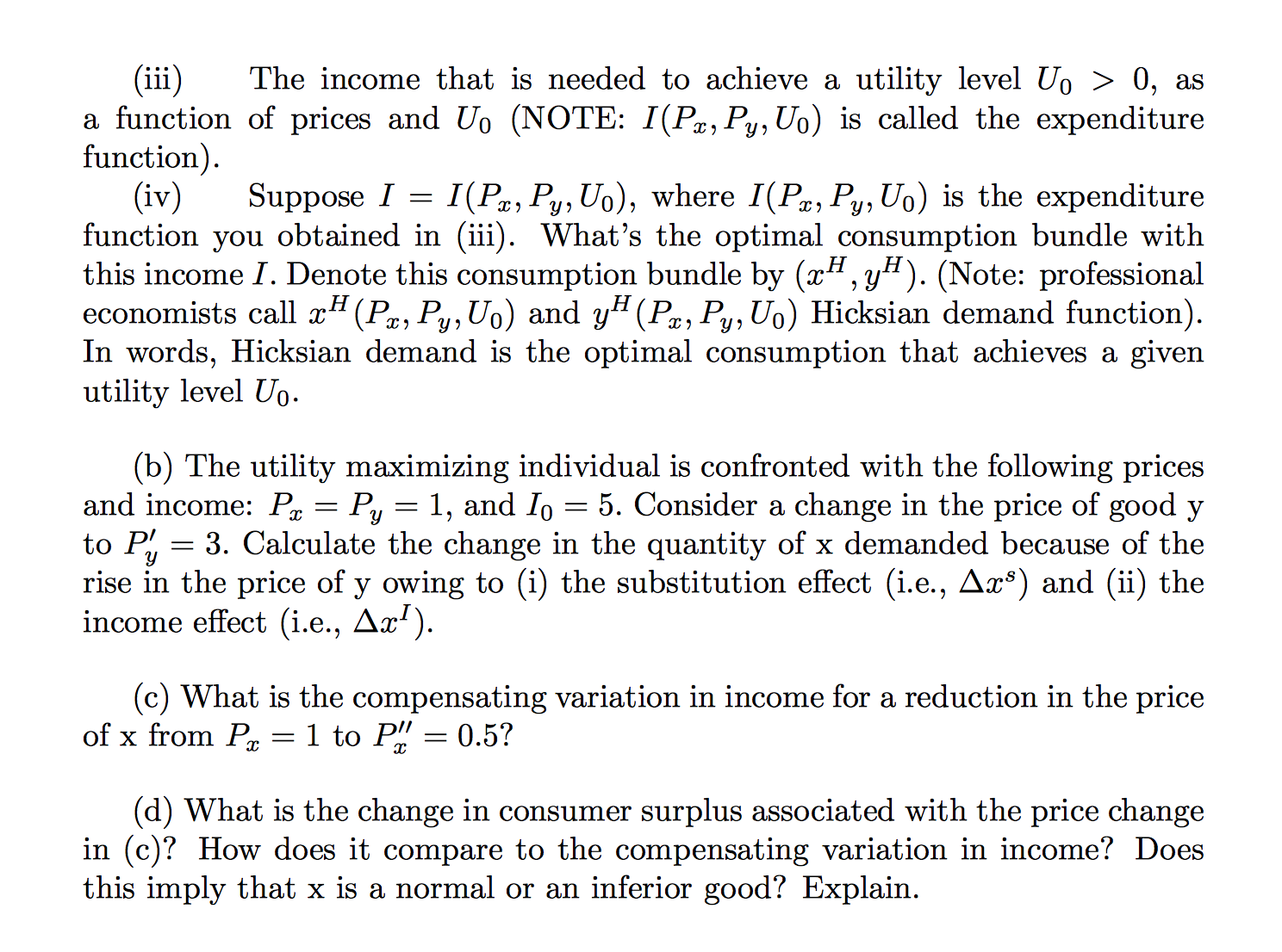 Solved Consider the following Cobb-Douglas utility function | Chegg.com