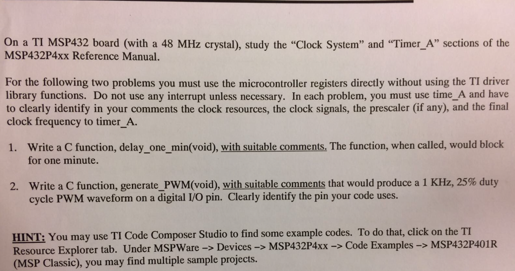 Solved On a TI MSP432 board (with a 48 MHz crystal), study | Chegg.com
