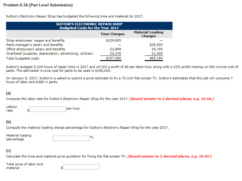 Solved Problem 8-3A (Part Level Submission) Sutton's | Chegg.com