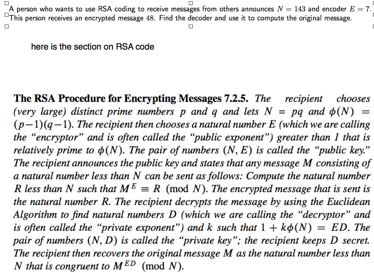 A person who wants to use RSA coding to receive | Chegg.com