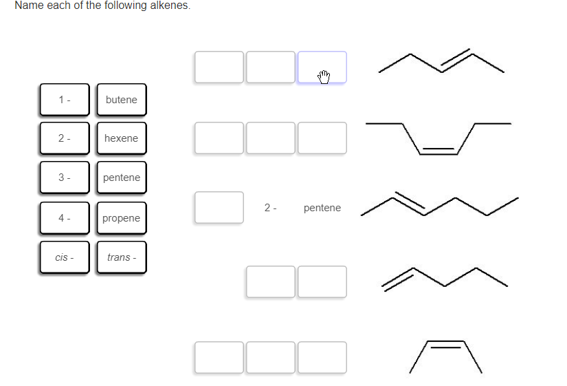 Solved Name each of the following alkenes. butene hexene 3- | Chegg.com