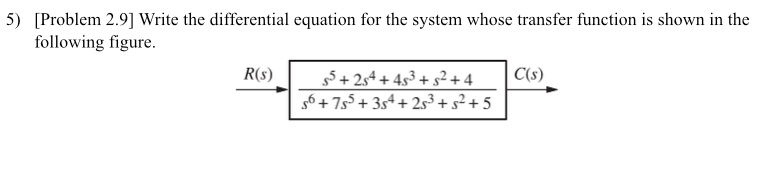Solved Write the differential equation for the system whose | Chegg.com
