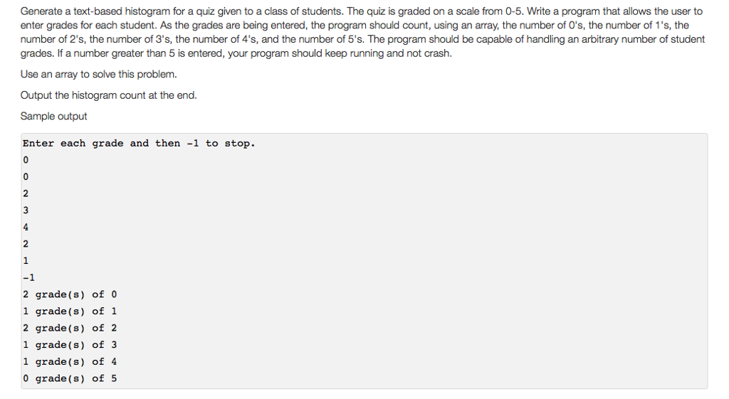 Solved Generate A Text Based Histogram For A Quiz Given To A 