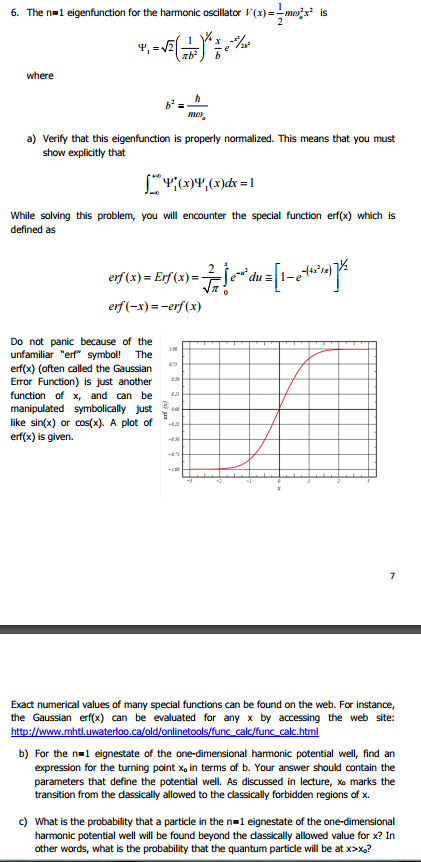 Solved The n = 1 eigenfunction for the harmonic oscillator | Chegg.com