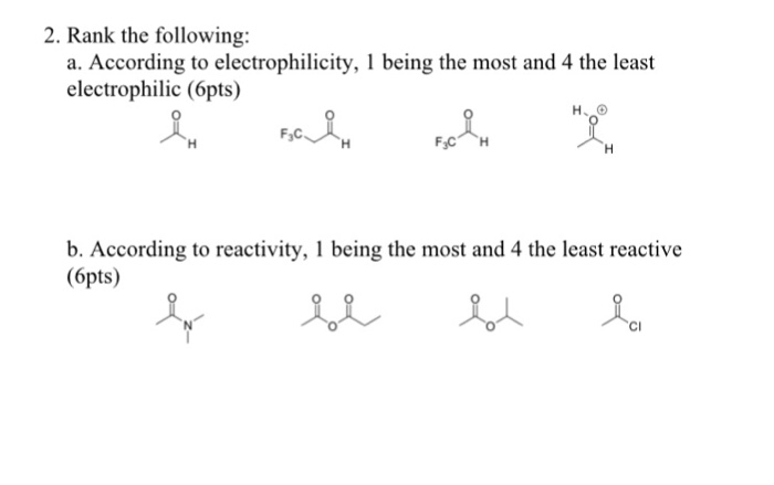 Solved Rank the following: According to electrophilicity, 1 | Chegg.com