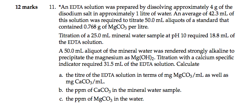 Solved An EDTA solution was prepared by dissolving | Chegg.com