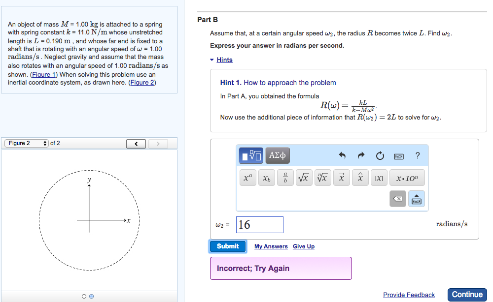 Solved Part B An object of mass M 1.00 kg is attached to a | Chegg.com