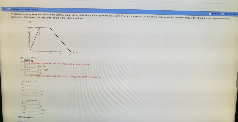 Solved the x axis with the potential energy shown in the | Chegg.com